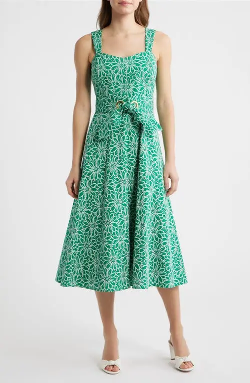 TAHARI ASL Floral Print Fit-and-flare Midi Dress With Belt