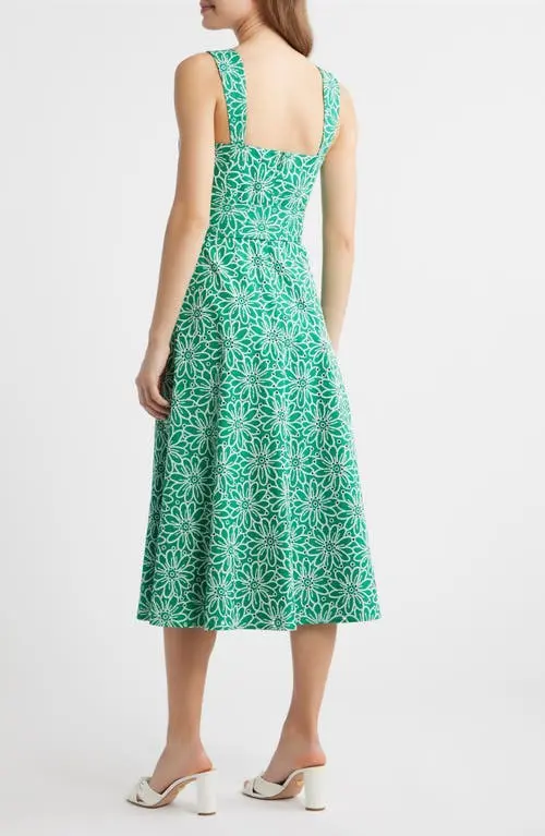 TAHARI ASL Floral Print Fit-and-flare Midi Dress With Belt