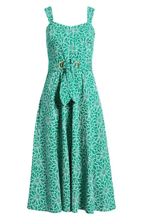TAHARI ASL Floral Print Fit-and-flare Midi Dress With Belt