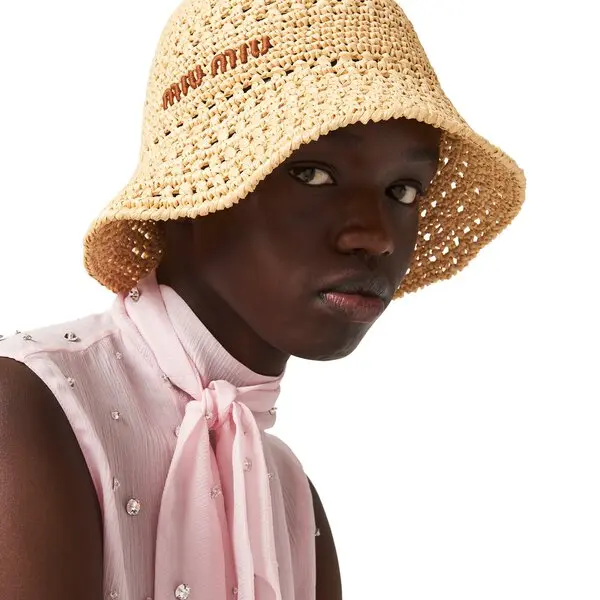 Miu Miu Woven Hat - Beige/cognac