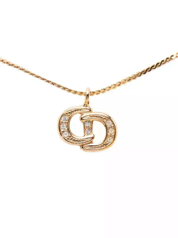 Dior Plated Rhinestone Cd Logo Pendant Necklace - Gold