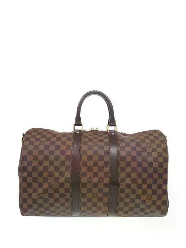 LOUIS VUITTON 2009 Damier Ebene Keepall Bandouliere 45 Travel Bag - Brown