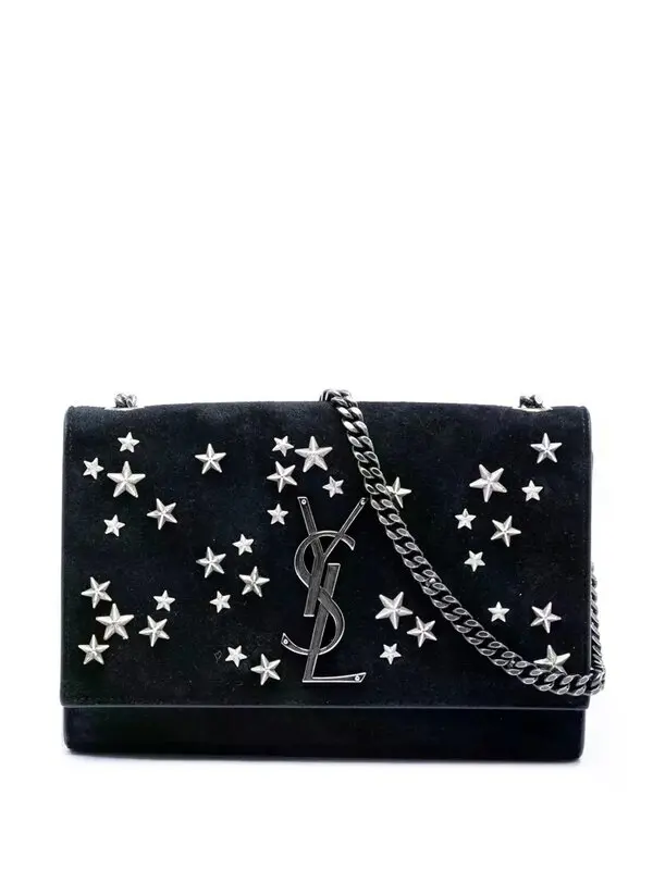 Saint Laurent 2018 Small Suede Monogram Star Studded Kate Crossbody Bag - Black