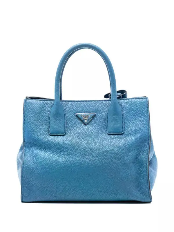 Prada 2000-2025 Vitello Daino Open Convertible Tote Satchel - Blue