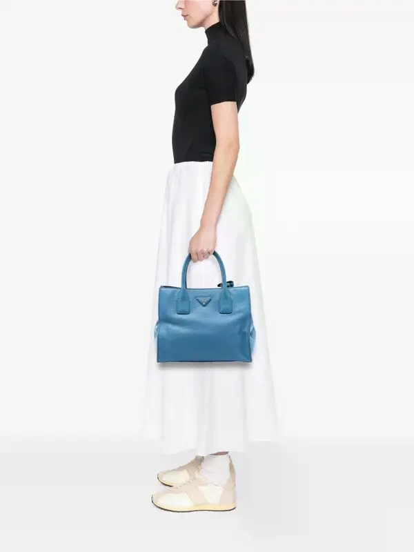 Prada 2000-2025 Vitello Daino Open Convertible Tote Satchel - Blue