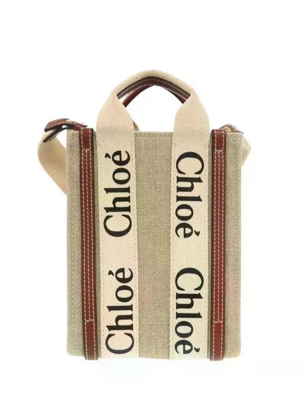 Chloé Mini Canvas Woody North South Tote Satchel - Neutrals