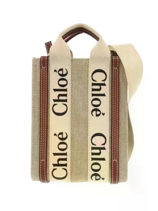 Chloé Mini Canvas Woody North South Tote Satchel - Neutrals