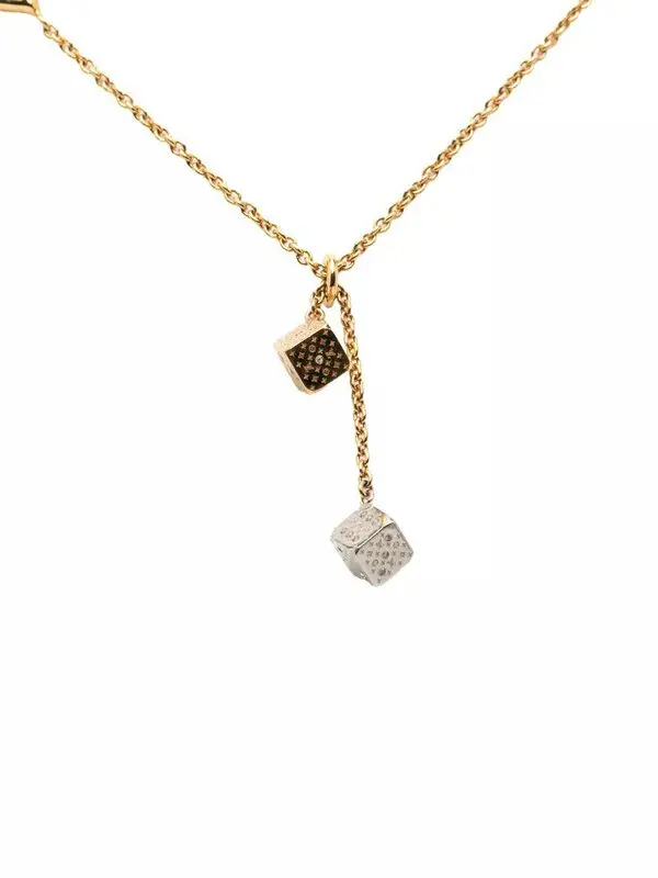 LOUIS VUITTON 2016 Plated And Silver Plated Crystal Luckygram Game On Dice Pendant Necklace - Gold