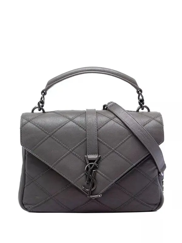 Saint Laurent 2017 Medium Quilted Diamond Calfskin Monogram College Satchel - Grey
