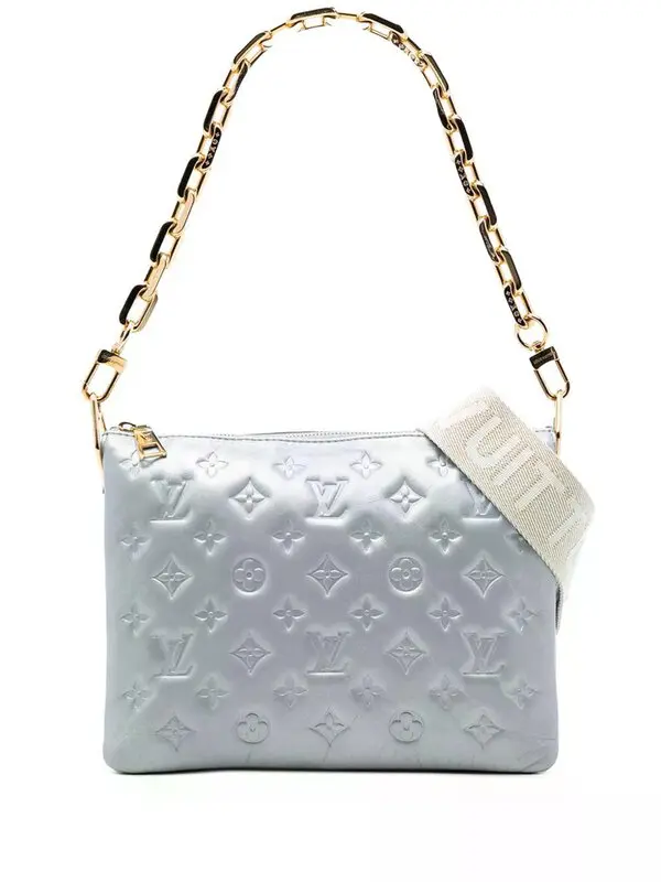 LOUIS VUITTON Monogram Embossed Lambskin Coussin Pm Satchel - Silver
