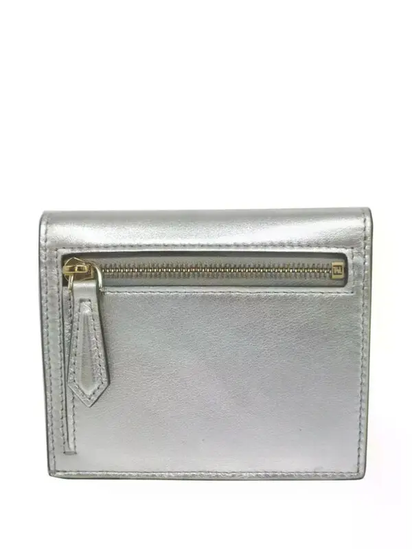 Fendi 2010-2025 Metallic Leather Logo Bifold Compact Wallet Small Wallets - Silver