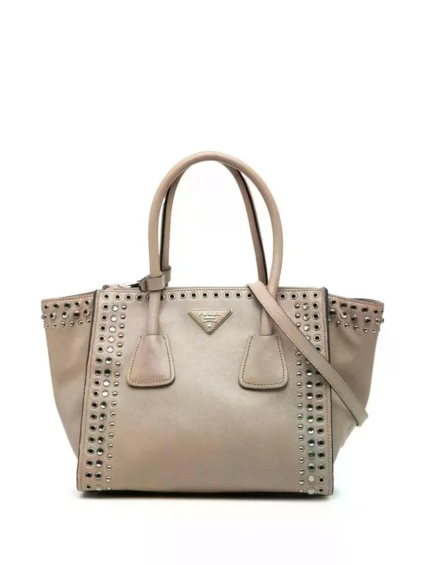 Prada Glace Calf Studded Twin Pocket Satchel