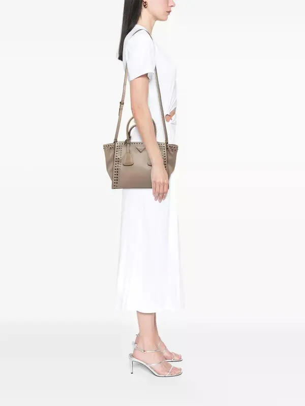 Prada Glace Calf Studded Twin Pocket Satchel