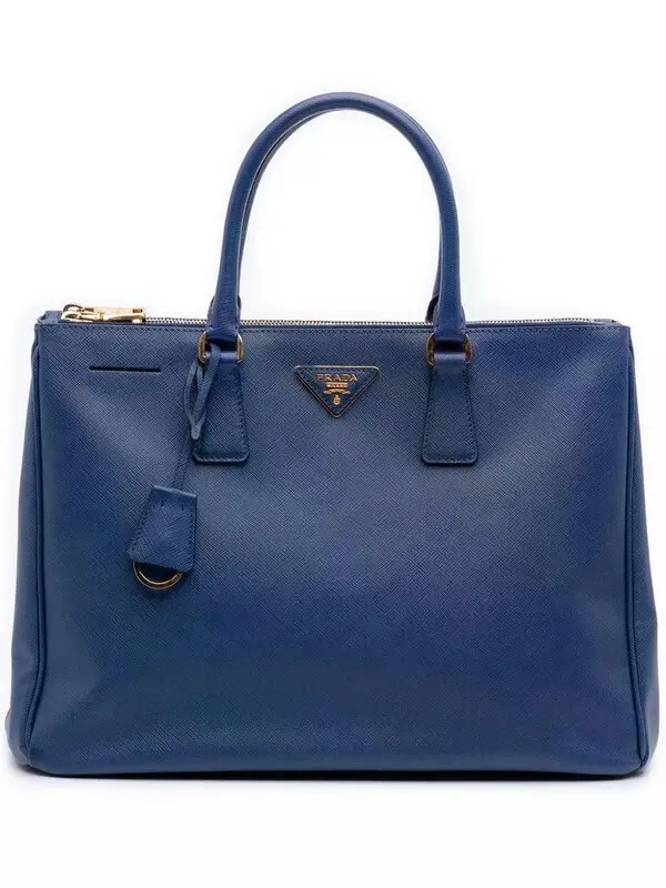 Prada Large Saffiano Lux Galleria Double Zip Satchel - Blue