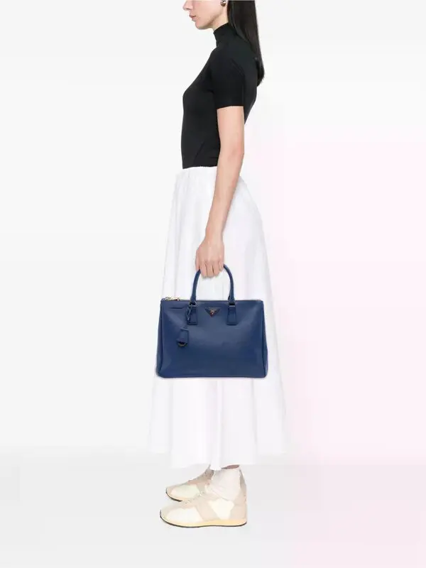 Prada Large Saffiano Lux Galleria Double Zip Satchel - Blue