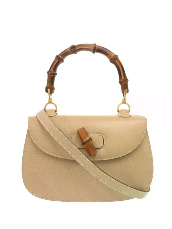 Gucci 20th Century Grained Calfskin Bamboo Night Satchel - Neutrals