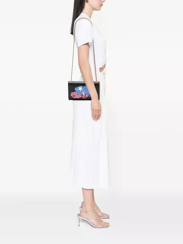 Saint Laurent 2016 Medium Lambskin Monogram Kate Crossbody Bag - Black