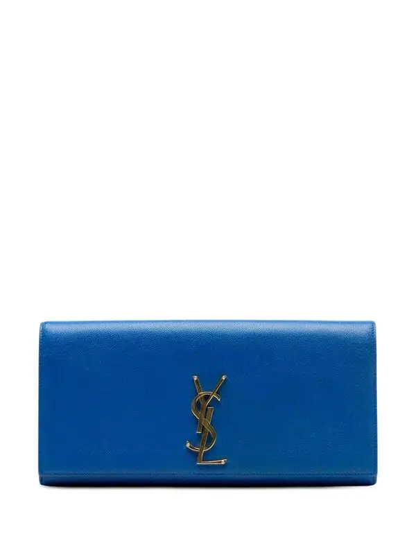 Saint Laurent 2014 Grain De Poudre Monogram Cassandre Clutch Bag - Blue