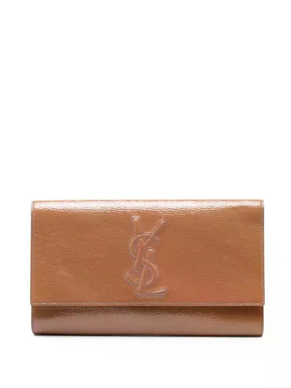 Saint Laurent 2013-2025 Large Textured Patent Monogram Belle De Jour Clutch Bag - Brown