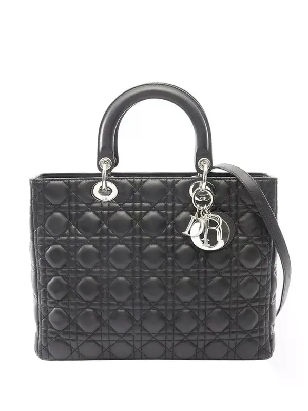 Dior 2010-2016 Large Lambskin Cannage Lady Satchel - Black