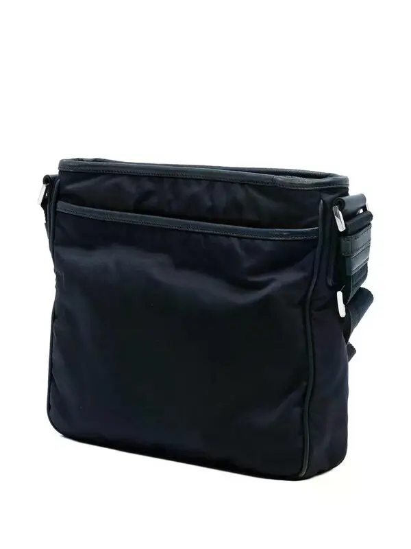 Prada Saffiano Trimmed Tessuto Zip Top Crossbody Bag - Blue