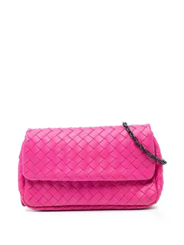 Bottega Veneta Mini Nappa Intrecciato Expandable Chain Flap Crossbody Bag - Pink