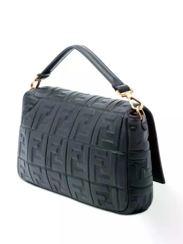 Fendi Large Zucca Embossed Leather Baguette Satchel - Black