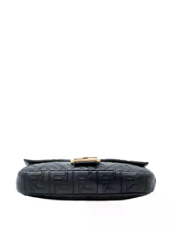Fendi Large Zucca Embossed Leather Baguette Satchel - Black