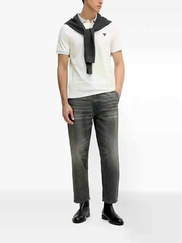 Guess Patterned Collar Logo Polo Shirt