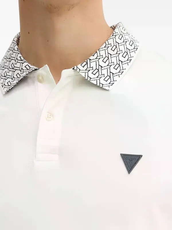 Guess Patterned Collar Logo Polo Shirt
