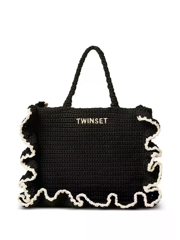 TWINSET Crochet Tote Bag With Ruffled Trim - Black