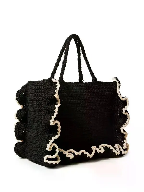 TWINSET Crochet Tote Bag With Ruffled Trim - Black