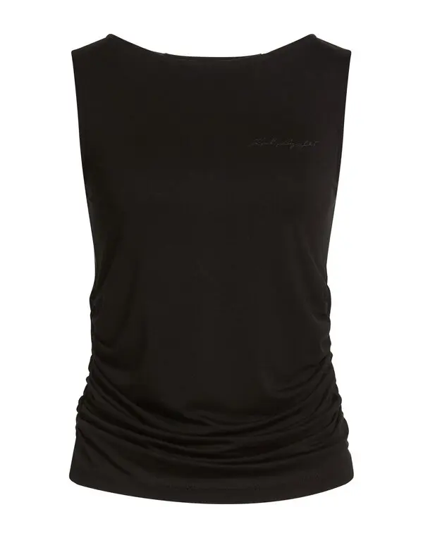 Karl Lagerfeld Sleeveless Gathered Jersey Top - Black