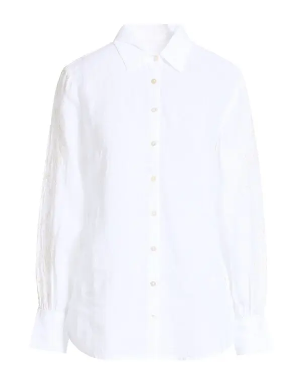 120% Lino Solid Linen Shirt With Appliqués