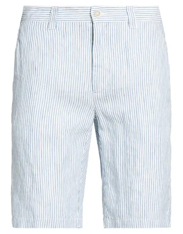 120% Lino Striped Linen Casual Shorts - Blue