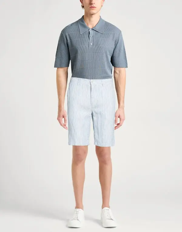 120% Lino Striped Linen Casual Shorts - Blue