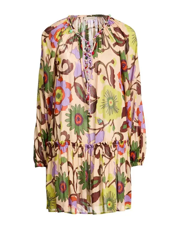 Anjuna Floral-print Cotton And Silk Mini Dress - Beige