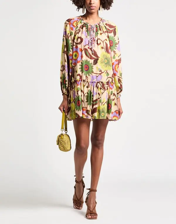 Anjuna Floral-print Cotton And Silk Mini Dress - Beige