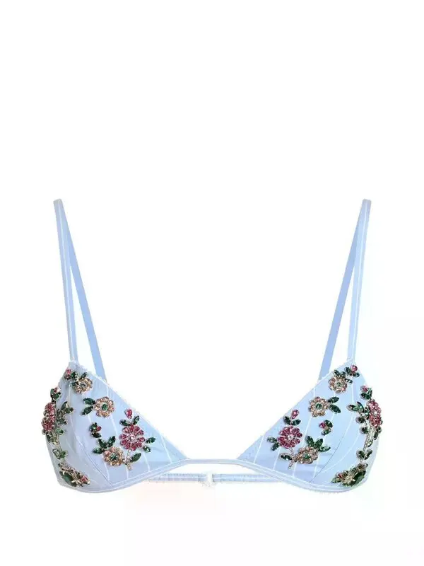Dolce & Gabbana Striped Poplin Bra With Embroidery - Blue