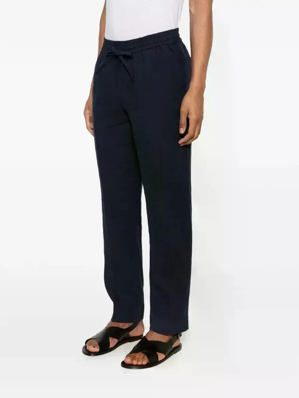 Sandro Straight-leg Linen Trousers With Elasticated Drawstring Waist - Blue