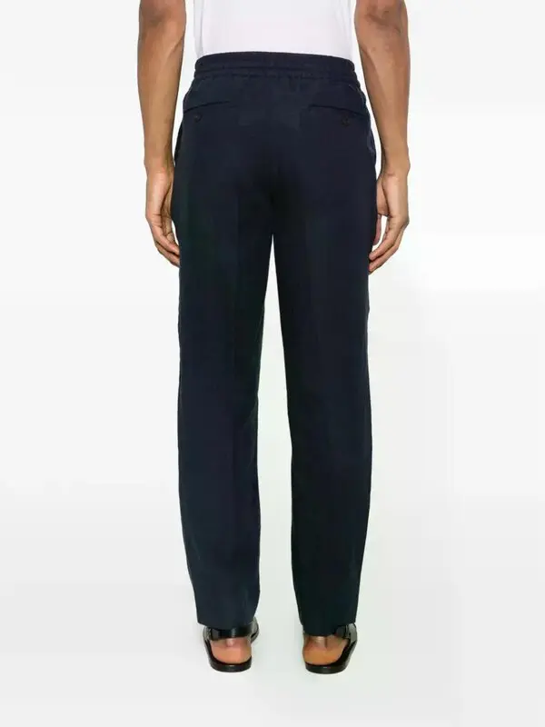 Sandro Straight-leg Linen Trousers With Elasticated Drawstring Waist - Blue