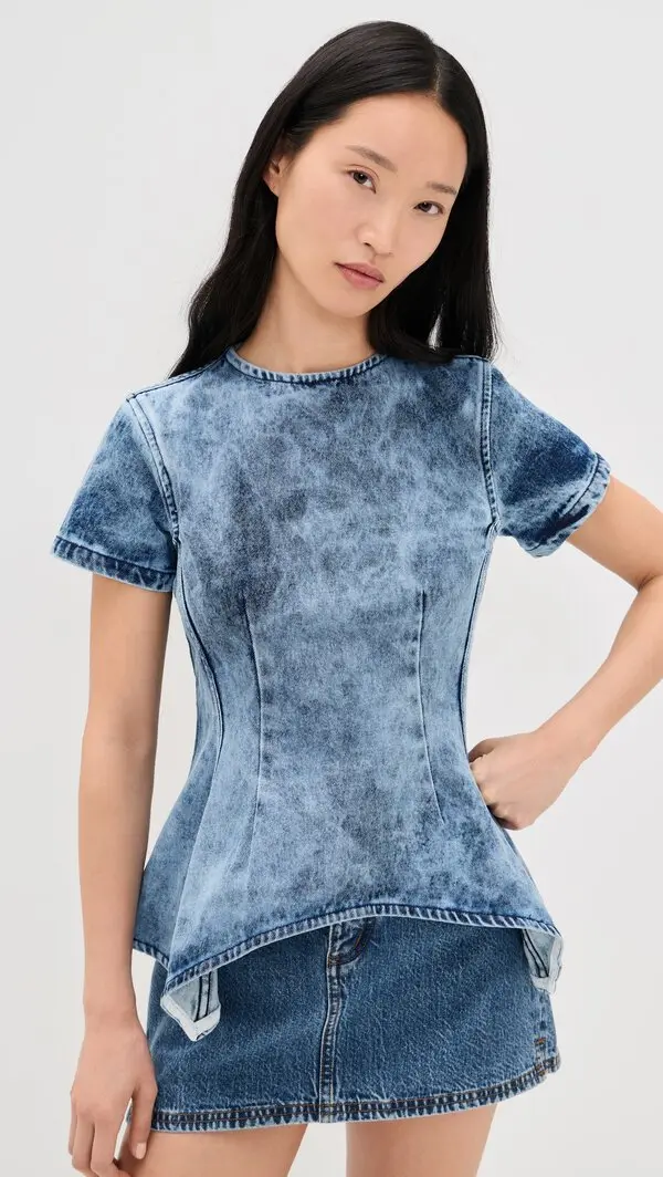 MARQUES' ALMEIDA Acid Wash Denim Fitted T-shirt