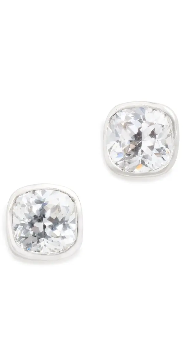Shashi Cushion Bezel Stud Earrings - Silver