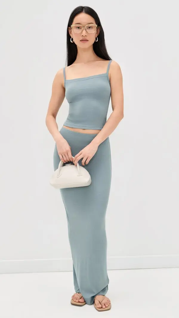 Eterne Square Neck Ribbed Tank - Slate