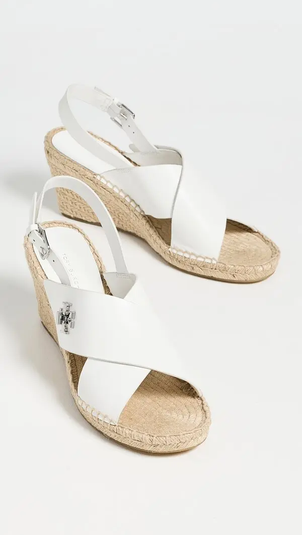 Tory Burch Turnlock Wedge Espadrilles - Bianco Laredo