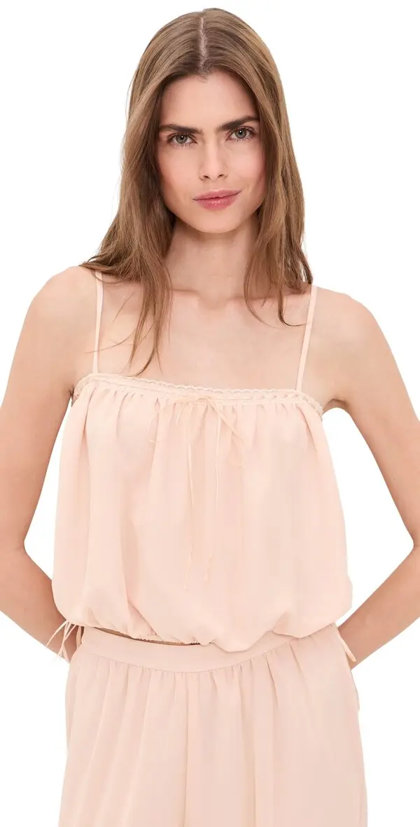 WAYF Jasmine Cami Top With Lace Trim And Bow Embellishments - Peach