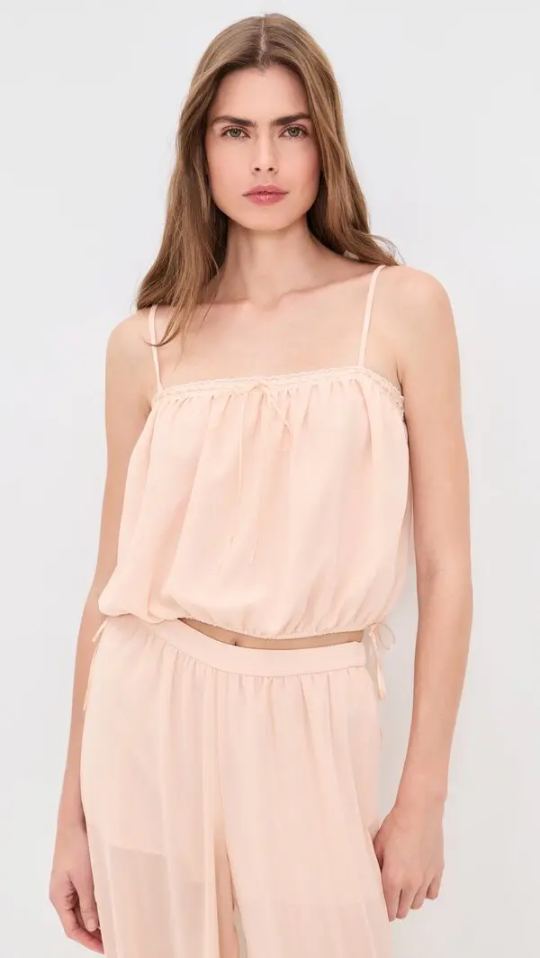 WAYF Jasmine Cami Top With Lace Trim And Bow Embellishments - Peach