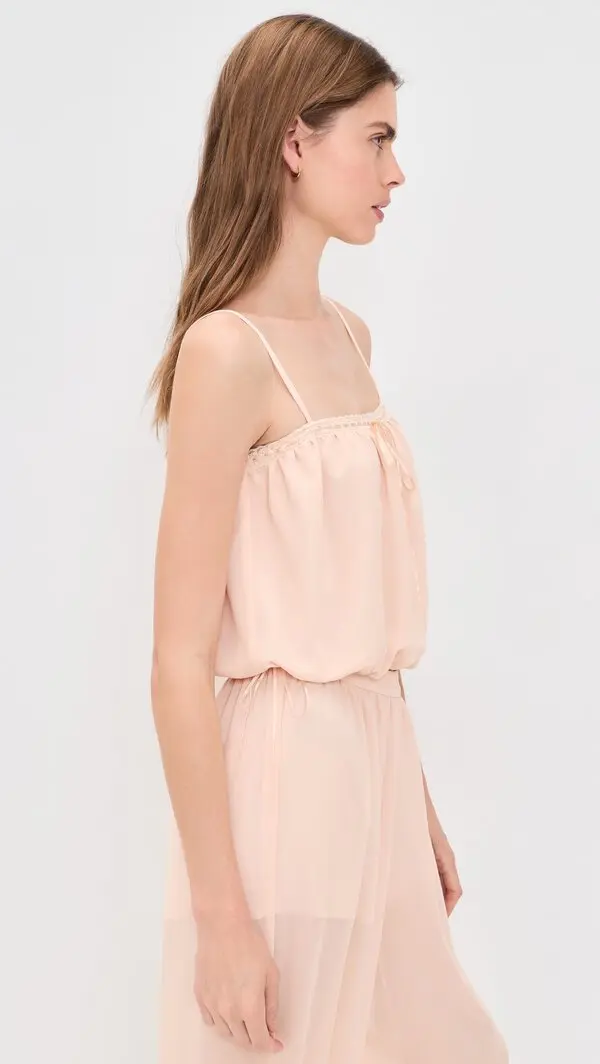 WAYF Jasmine Cami Top With Lace Trim And Bow Embellishments - Peach