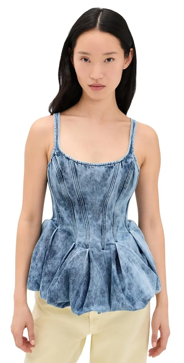 MARQUES' ALMEIDA Acid Wash Denim Pleated Top - Blue