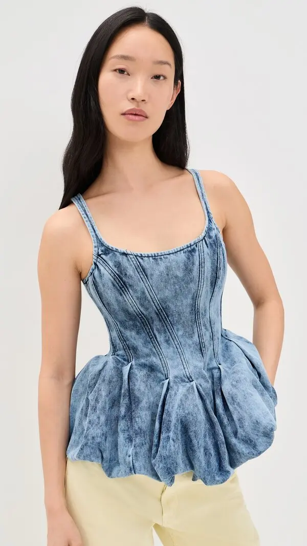MARQUES' ALMEIDA Acid Wash Denim Pleated Top